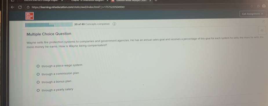 Solved: Exit Assignment × .......... 20 of 40 Concepts completed ...