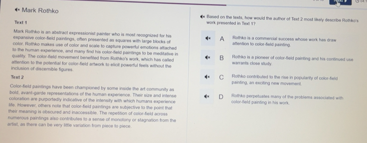 Solved: Mark Rothko Based on the texts, how would the author of Text 2 ...