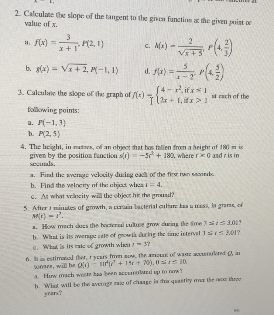 Solved: A-1, 2. Calculate the slope of the tangent to the given ...