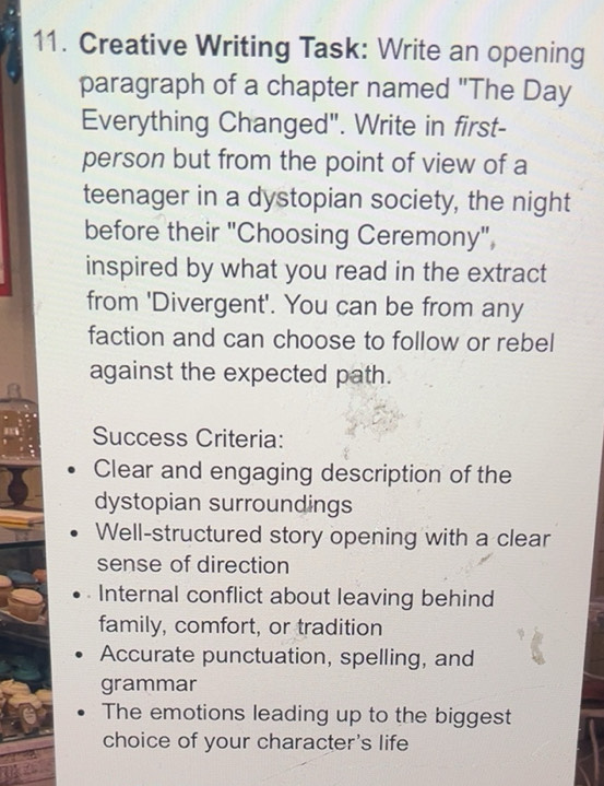 Solved: Creative Writing Task: Write an opening paragraph of a chapter ...