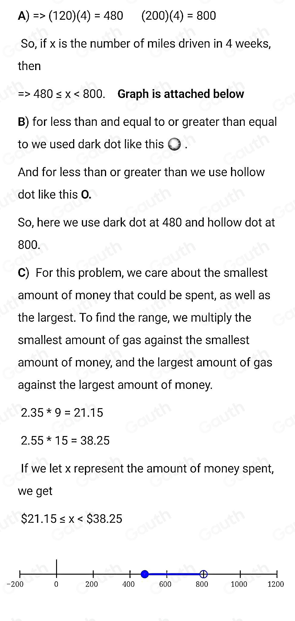 Solved: Rachael drives at least 120 miles each week but less than 200 ...
