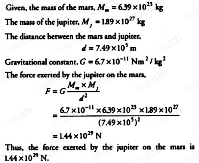 Solved: The mass of the mars is 6.39* 10^(23) kg and that of the ...