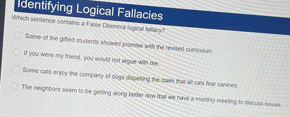 Solved: Identifying Logical Fallacies Which sentence contains a False ...