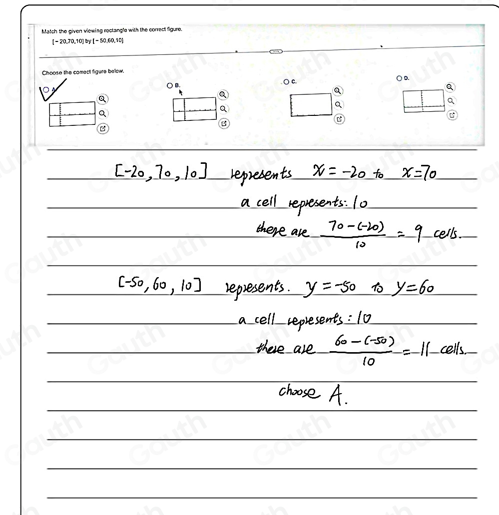 Solved: Match the given viewing rectangle with the correct figure. [-20 ...