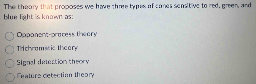 Solved: The theory that proposes we have three types of cones sensitive ...