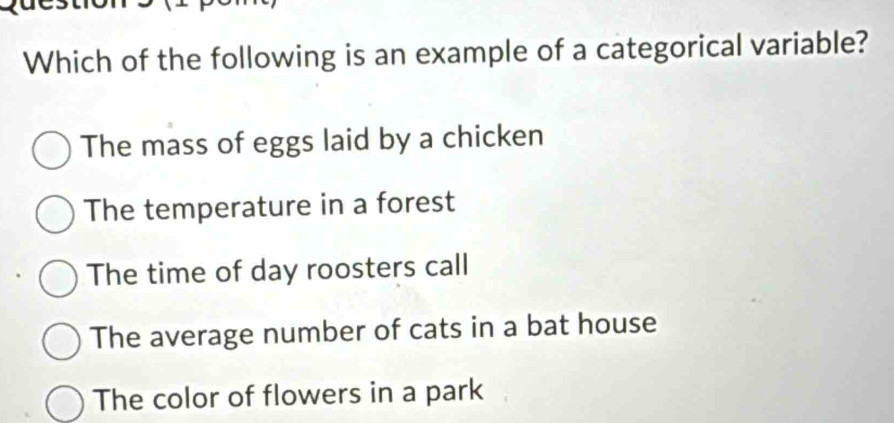 Solved: Which of the following is an example of a categorical variable ...