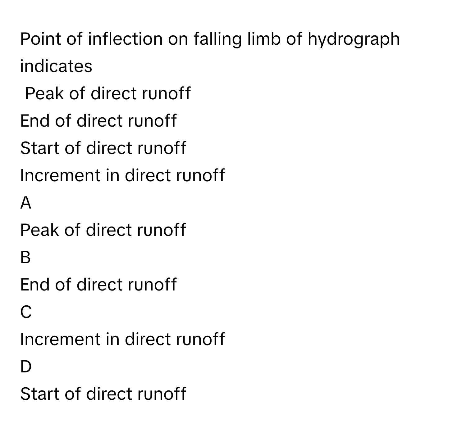 Solved: Point of inflection on falling limb of hydrograph indicates ...