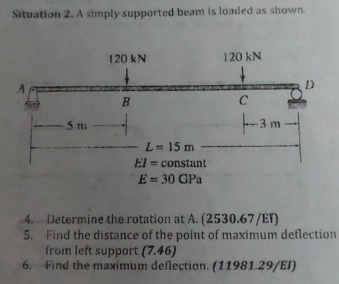 Solved: Situation 2. A simply supported beam is loaded as shown E=30GPa 4. Determine the ...