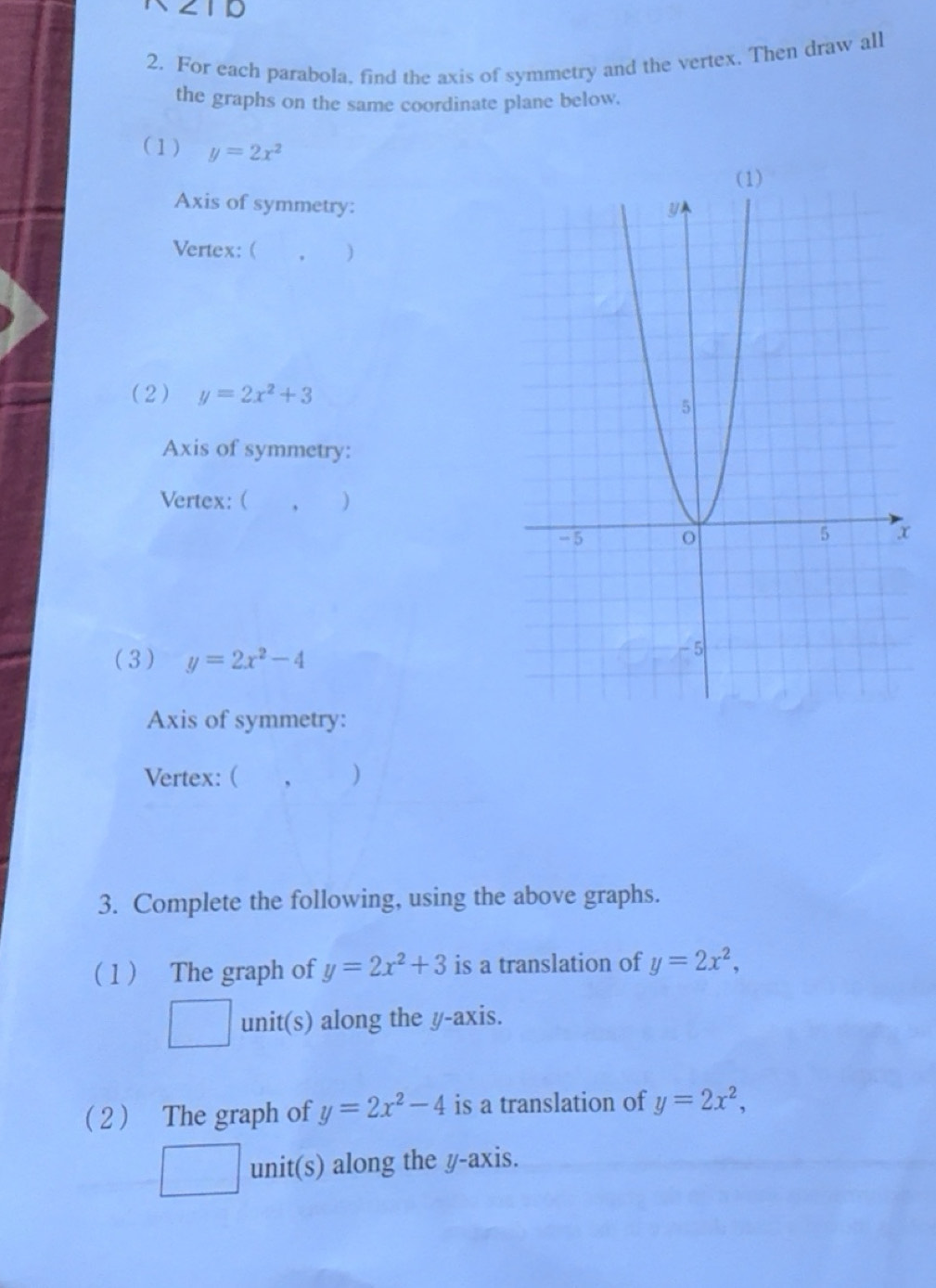 Solved: ZTD 2. For each parabola. find the axis of symmetry and the ...
