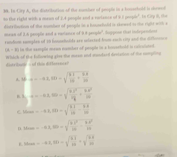 Solved: In City A, the distribution of the number of people in a ...