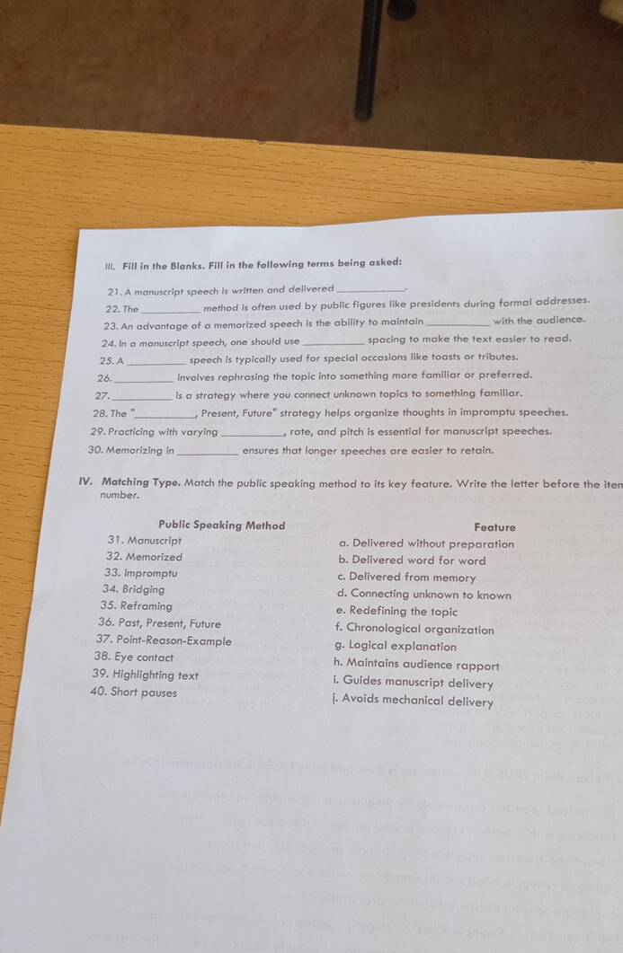 Solved: Ill. Fill in the Blanks. Fill in the following terms being ...