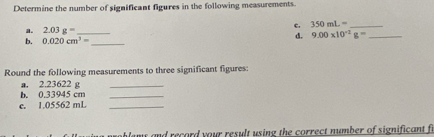 Solved: Determine the number of significant figures in the following ...
