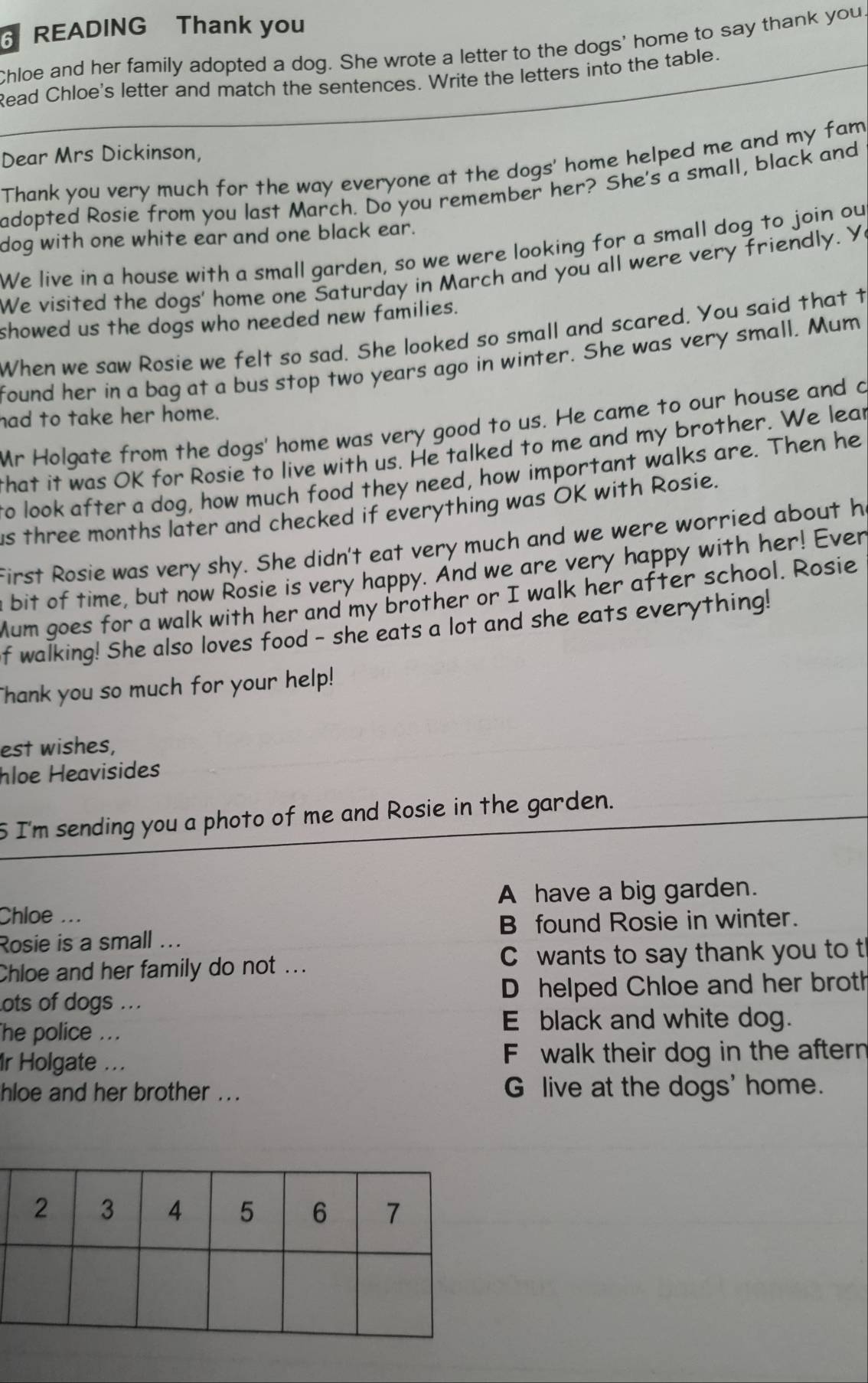 Gelöst:READING Thank you Chloe and her family adopted a dog. She wrote ...