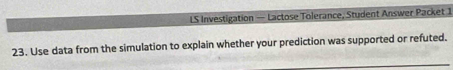 Solved: LS Investigation — Lactose Tolerance, Student Answer Packet 1 ...