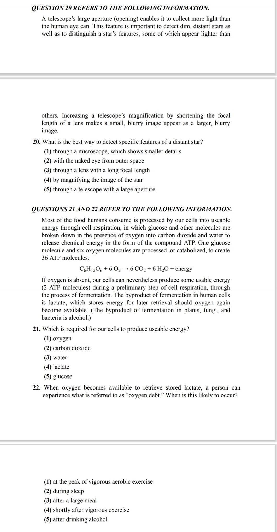 Résolu :REFERS TO THE FOLLOWING INFORMATION. A telescope’s large ...