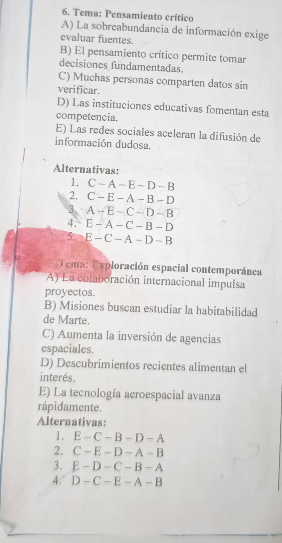 Resuelto:Tema: Pensamiento crítico A) La sobreabundancia de información ...
