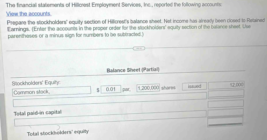 Solved: The financial statements of Hillcrest Employment Services, Inc ...