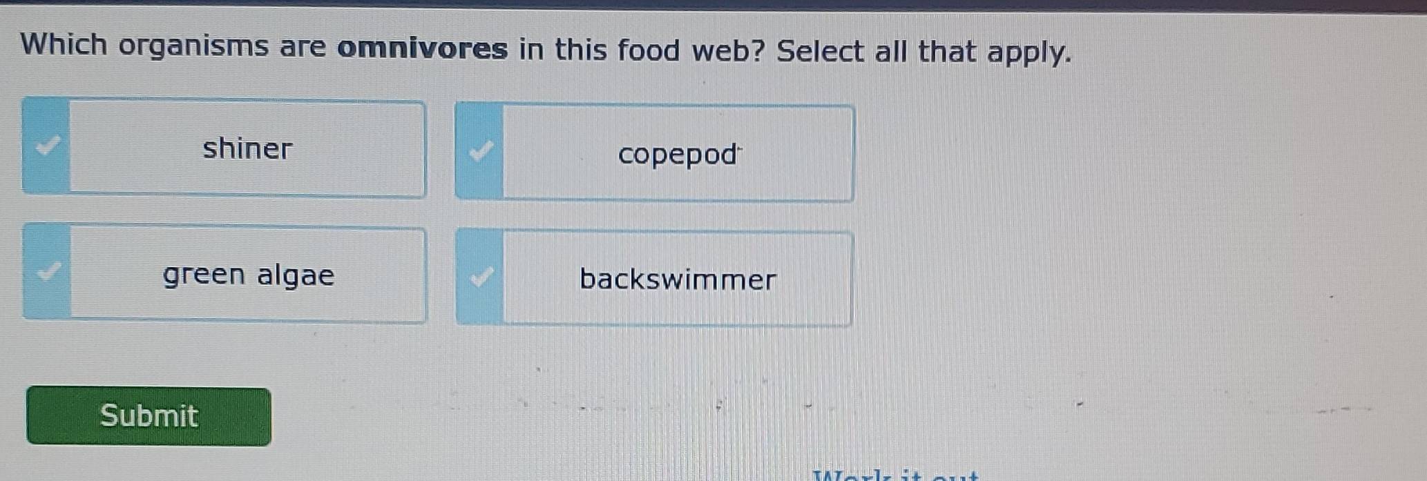 Solved: Which organisms are omnivores in this food web? Select all that ...