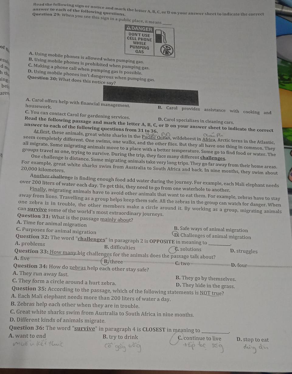 Giải quyết:Read the following sign or notice and mark the letter A, B ...