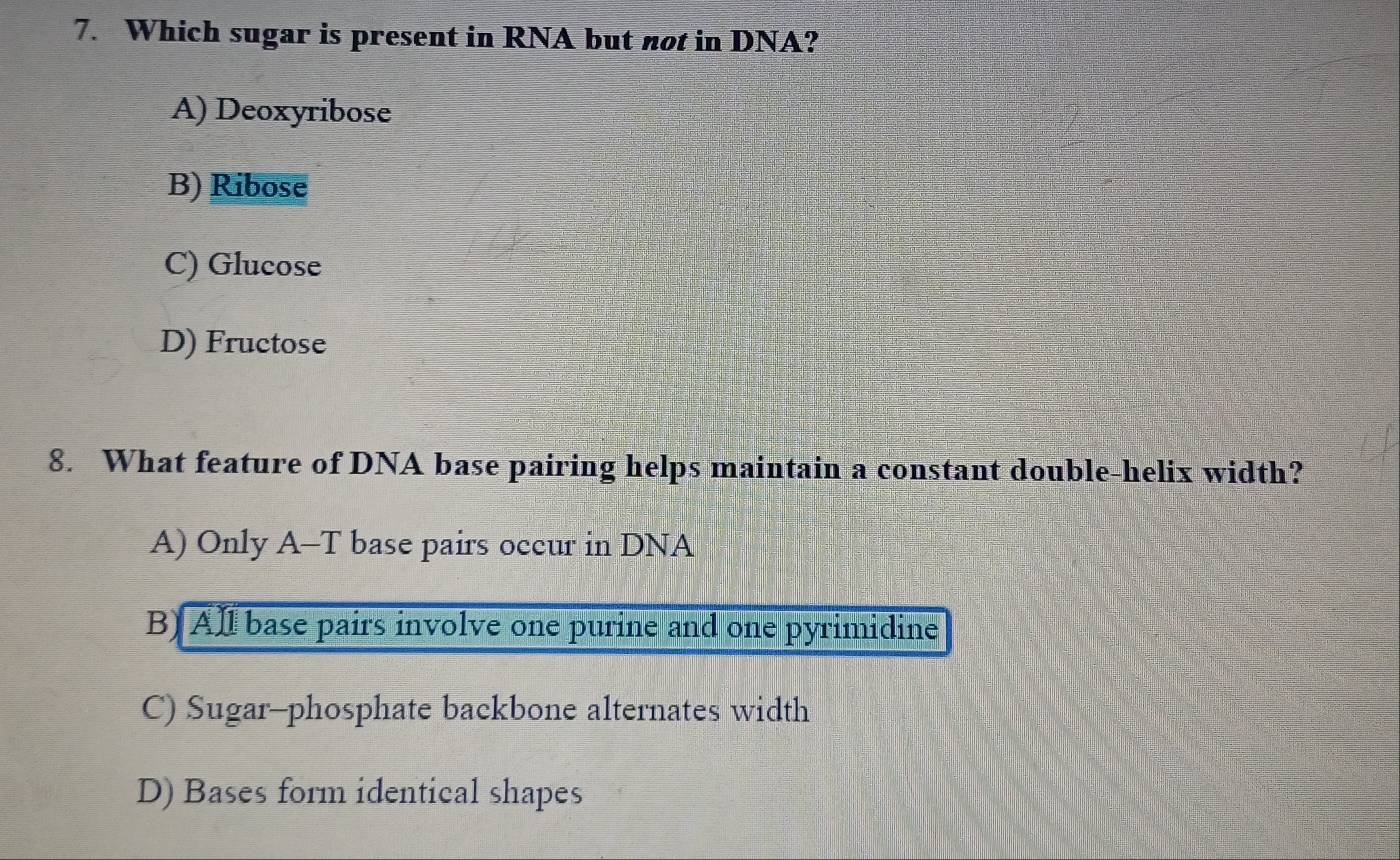 Résolu :Which sugar is present in RNA but not in DNA? A) Deoxyribose B ...