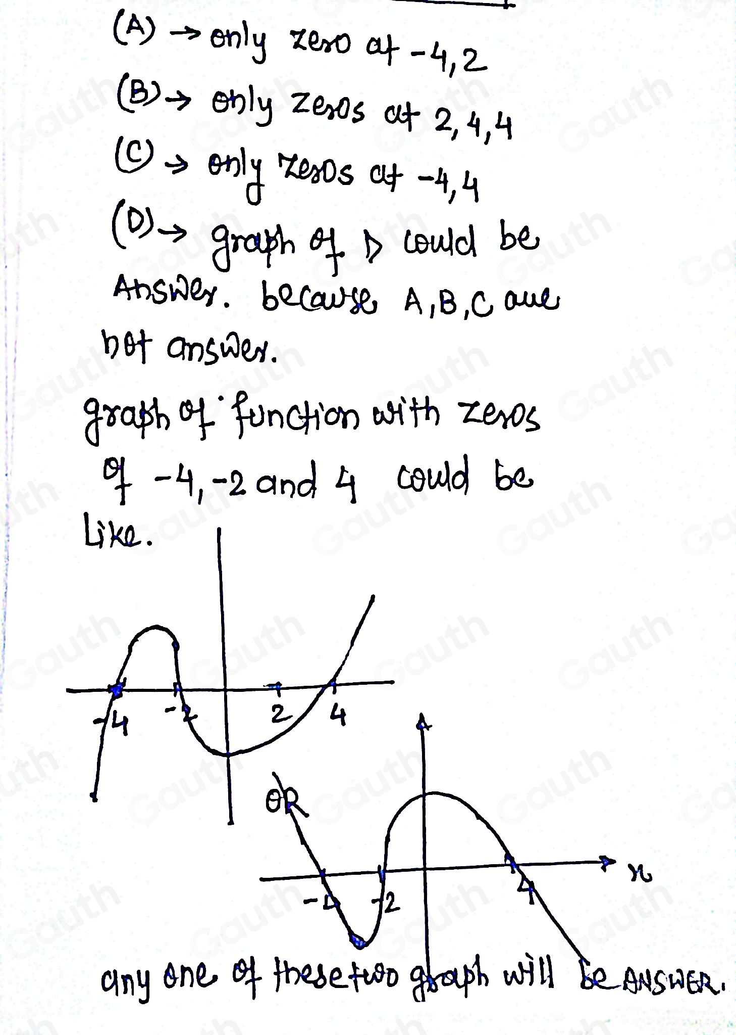 Solved: Select the correct answer. Which graph best represents a function with zeros of -4, -2 ...
