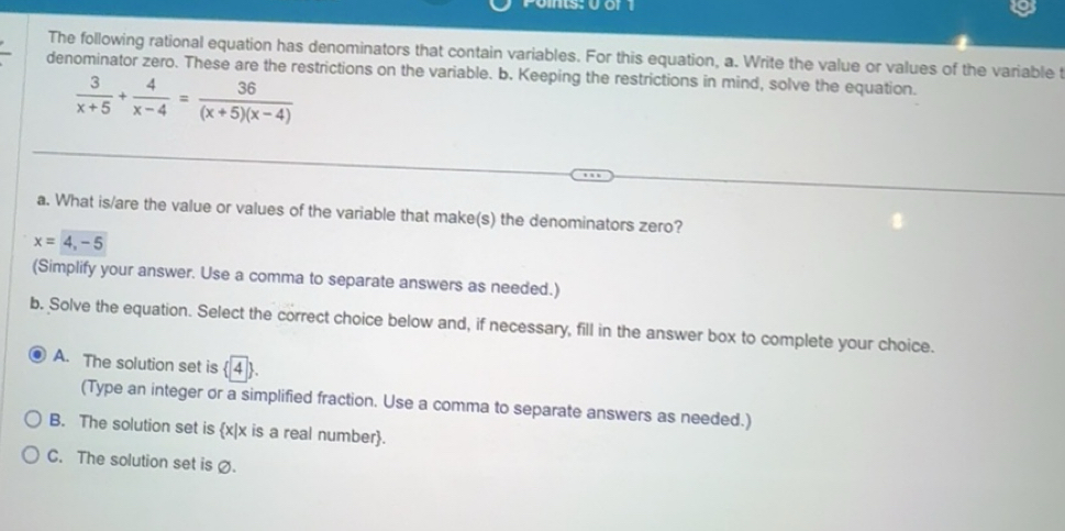 Solved: or The following rational equation has denominators that ...
