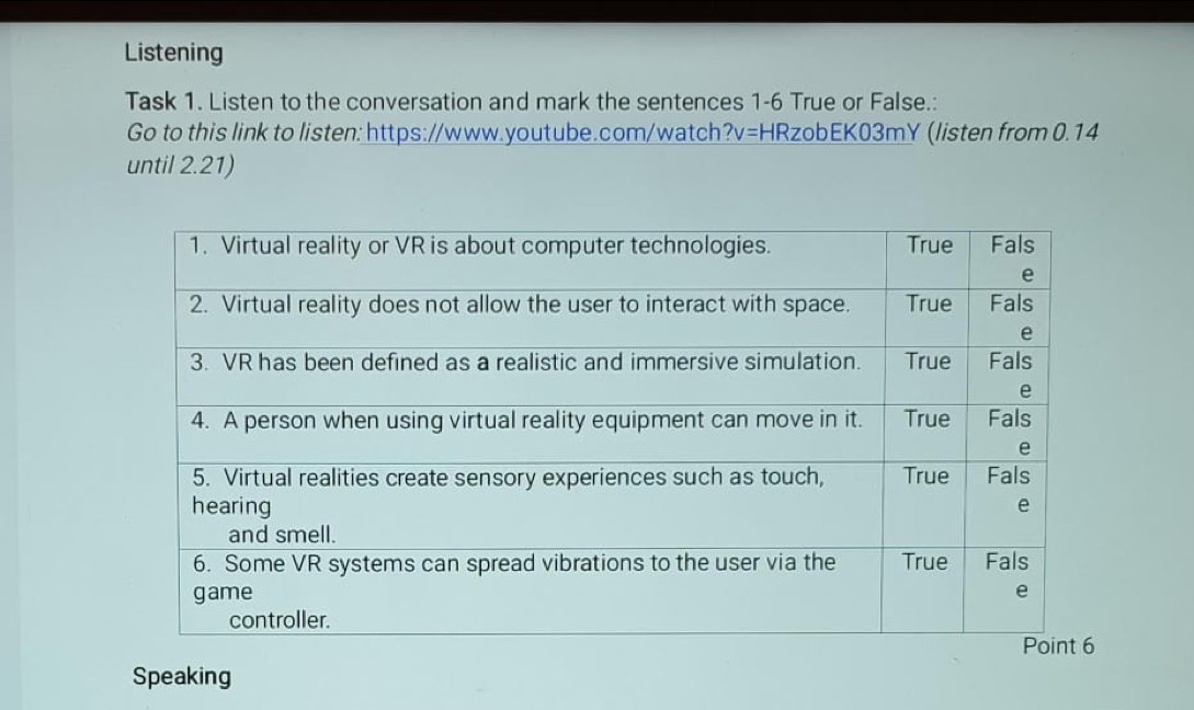 Solved: Listening Task 1. Listen to the conversation and mark the ...