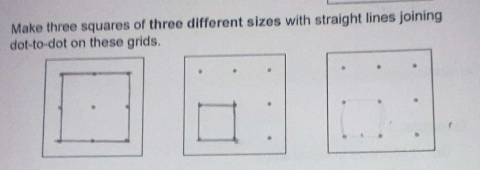 Solved: Make three squares of three different sizes with straight lines ...
