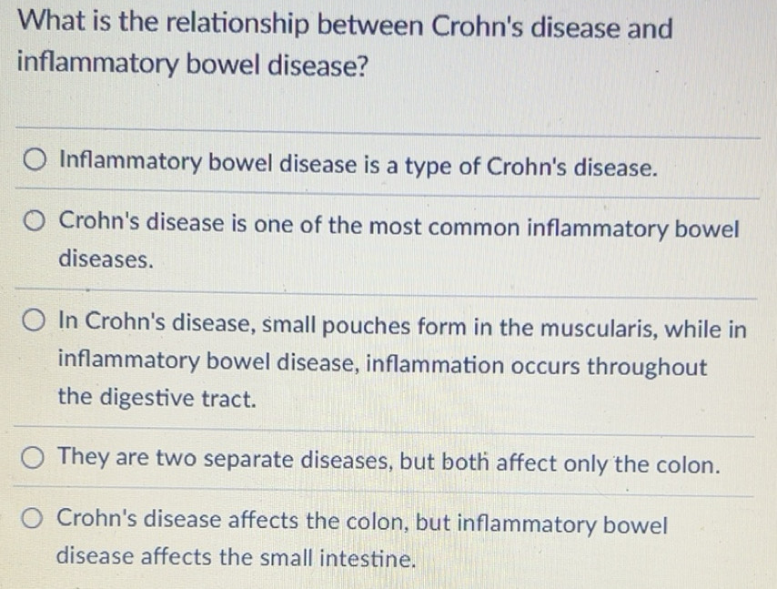 Solved: What is the relationship between Crohn's disease and ...