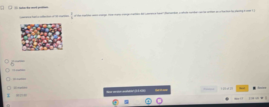 Solved: Solve the word problem. Lawnence had a collection of 50 marbles ...