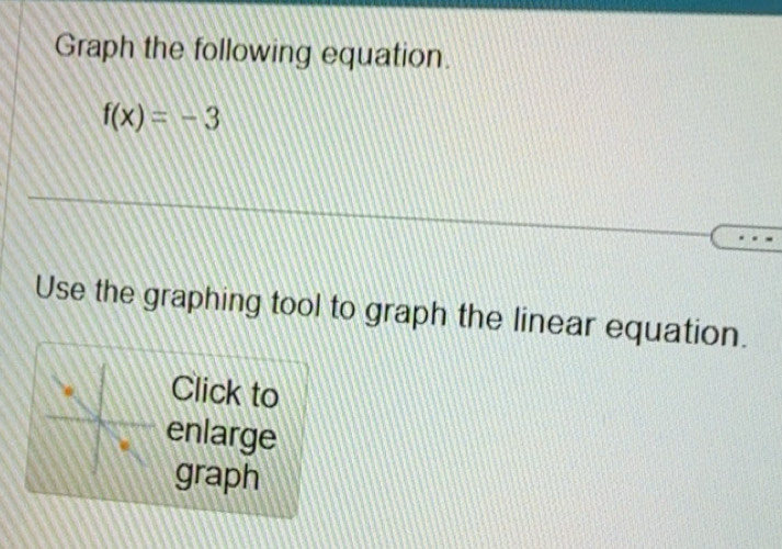 Solved: Graph the following equation. f(x)=-3 Use the graphing tool to ...