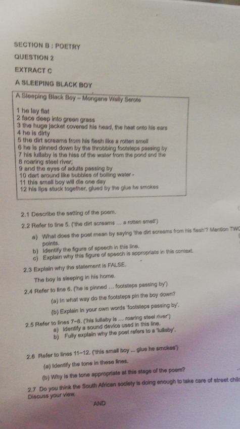 Solved: ： POETRY QUESTION 2 EXTRACT C A SLEEPING BLACK BOY A Sleeping ...