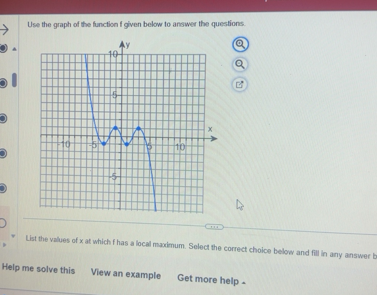 Solved: Use the graph of the function f given below to answer the ...