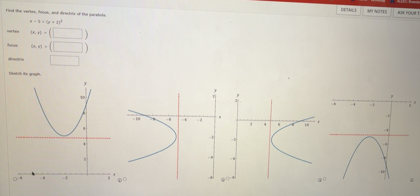 Solved: DETAILS MY NOTES ASK YOUR T Find the vertex, focus, and ...