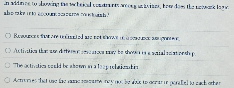 Solved: In addition to showing the technical constraints among activities, how does the network ...