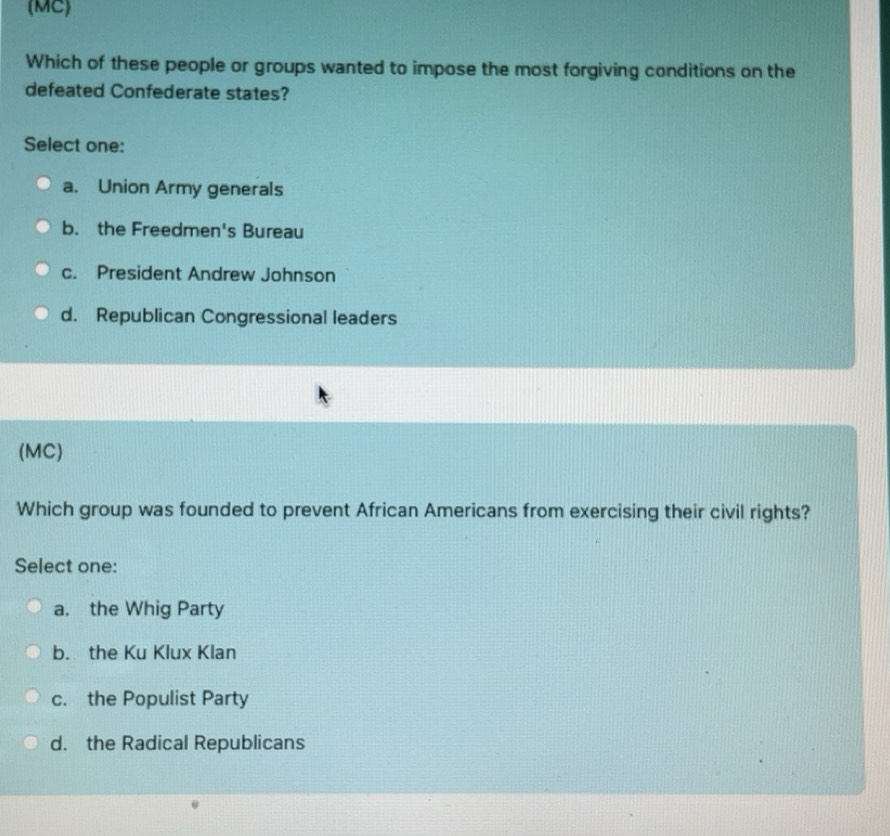 Solved: (MC) Which of these people or groups wanted to impose the most ...