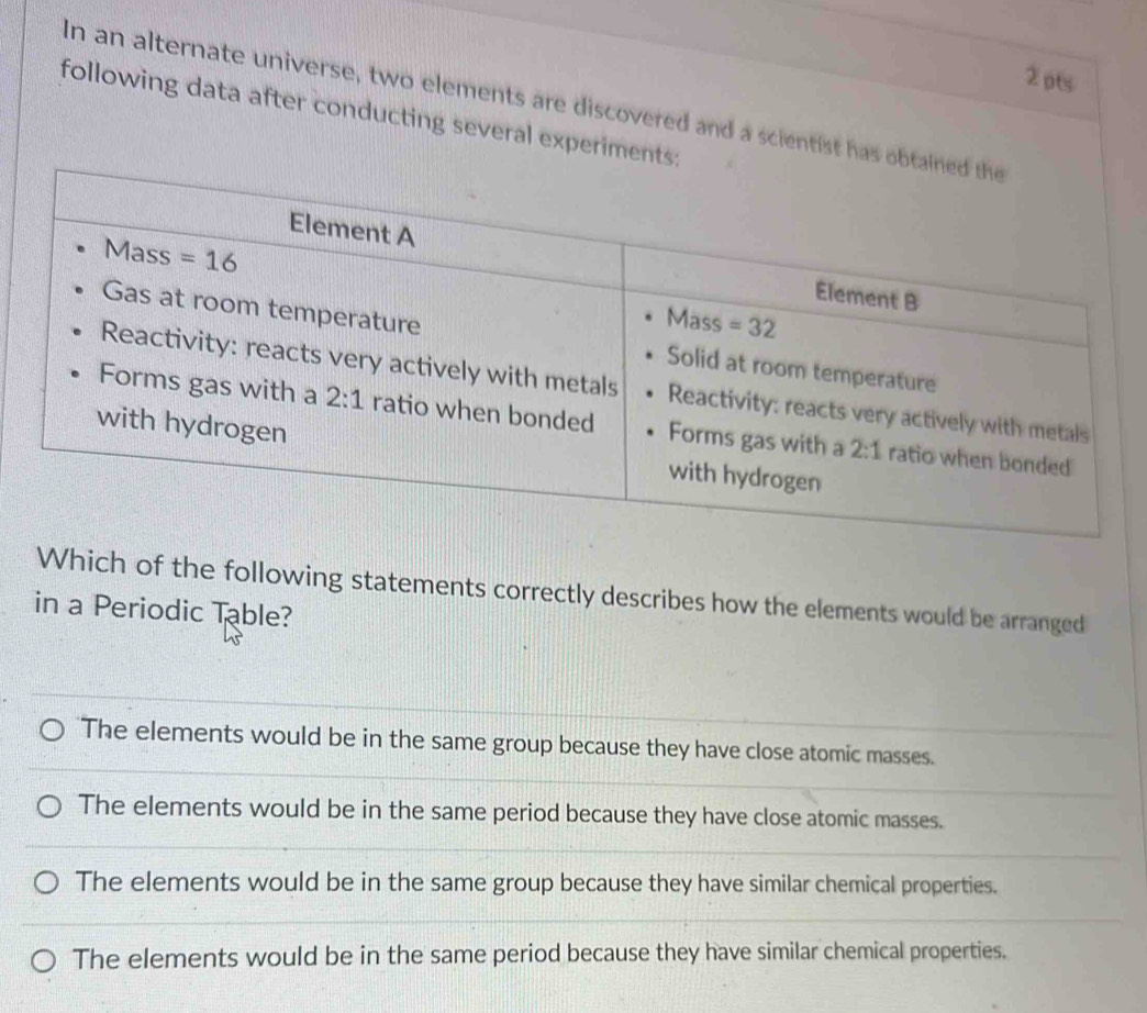 Solved: In an alternate universe, two elements are discovered and a ...