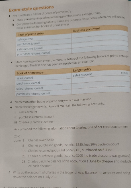 Selesai:Exam-style questions 1 Ava maintains a full set of books of ...