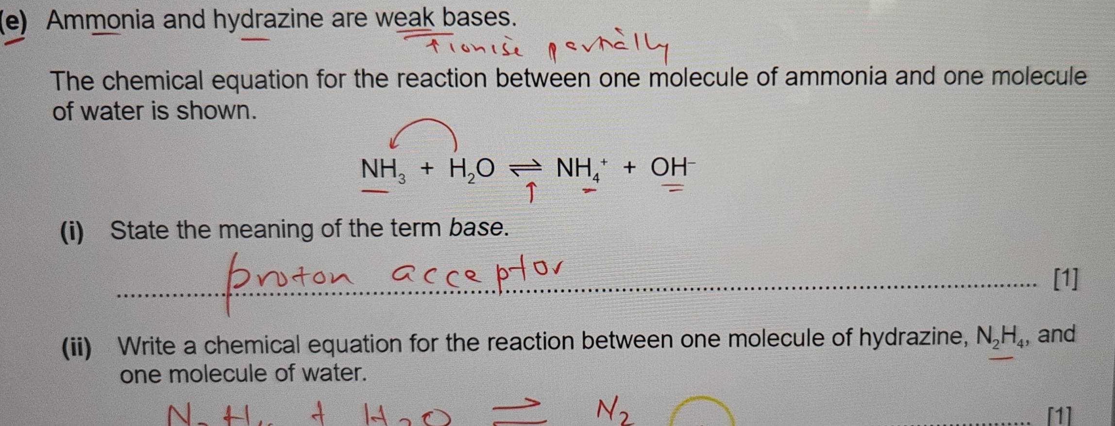 Solved: Ammonia and hydrazine are weak bases. The chemical equation for ...