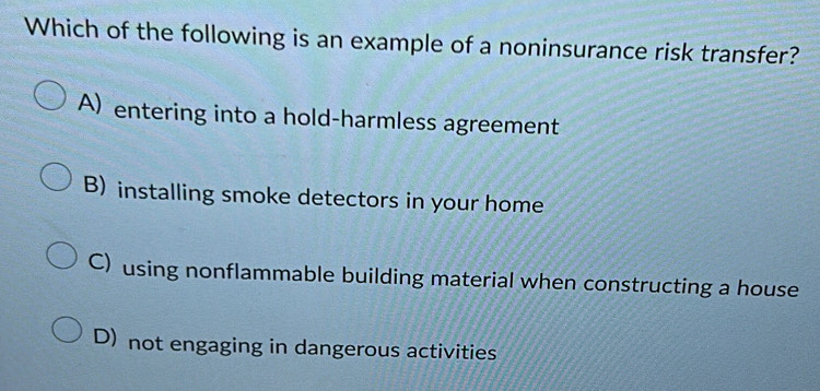 Solved: Which of the following is an example of a noninsurance risk ...