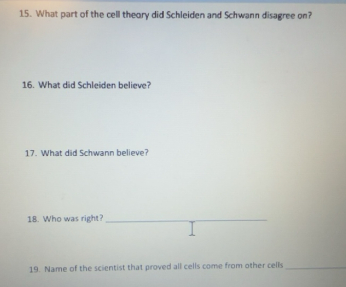 Solved: What part of the cell theory did Schleiden and Schwann disagree ...