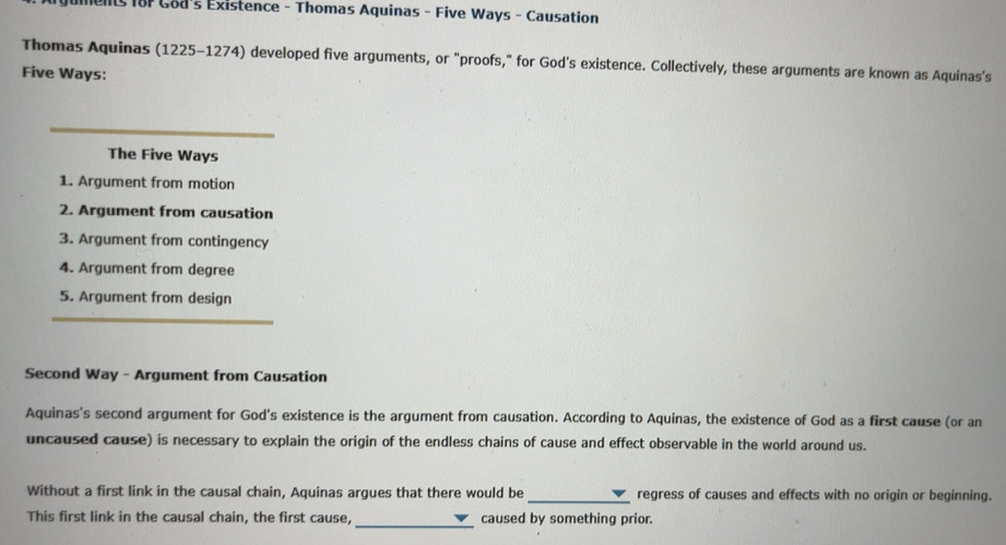 Solved: ments for Goa s Existence - Thomas Aquinas - Five Ways ...