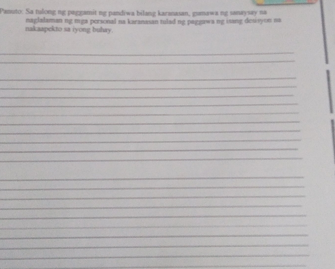 Solved: Panuto: Sa tulong ng paggamit ng pandiwa bilang karanasan ...