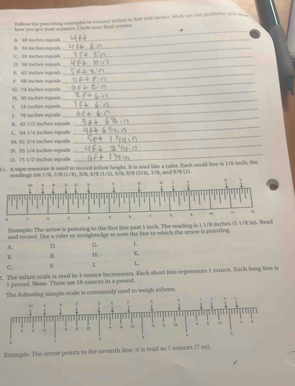 Solved: Follow the preceding examples to convert inches to feet and ...
