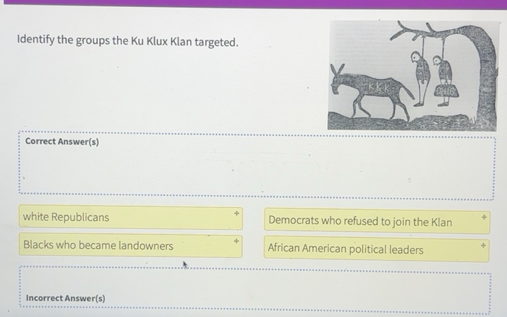 Solved: Identify the groups the Ku Klux Klan targeted. Correct Answer(s ...