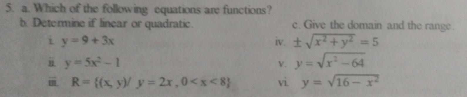 Solved: Which of the following equations are functions? b. Determine if ...