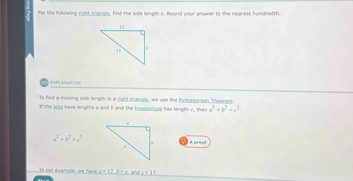 Solved: For the following right triangle, find the side length x. Round ...