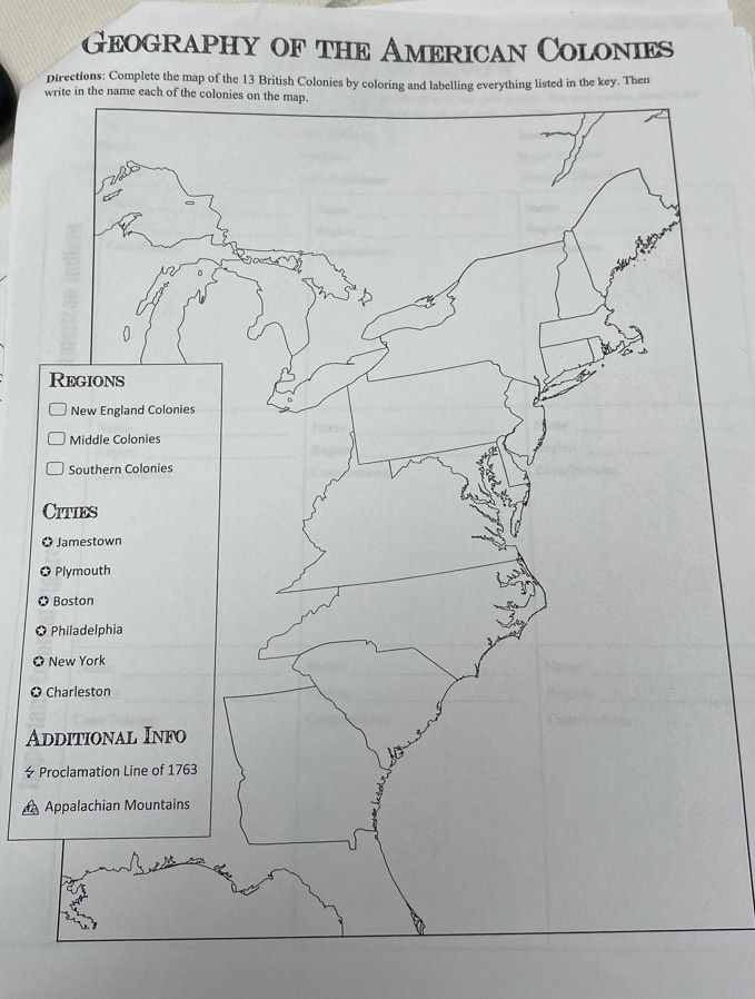 Solved: Geography of the American Colonies Directions: Complete the map ...