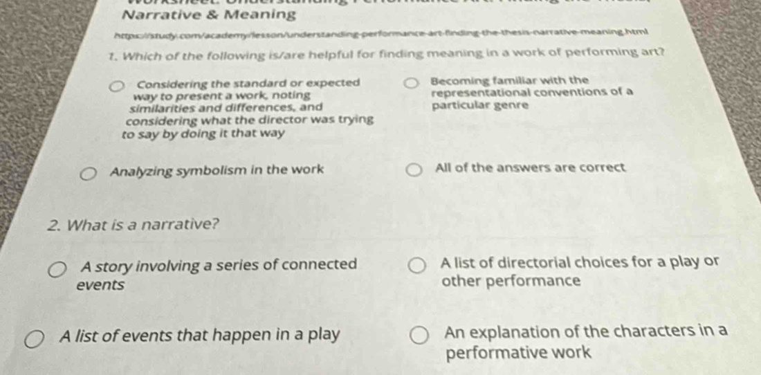 Solved: Narrative & Meaning https://study.com/academy/lesson ...