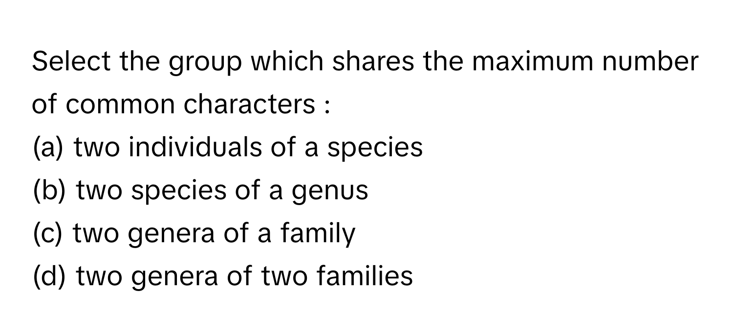 Solved: Select the group which shares the maximum number of common ...